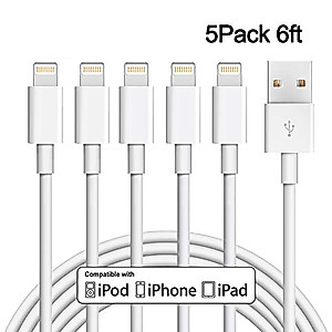 Sundix iPhone Charger, 5 Pack 6ft Lightning Cable iPhone Charging Syncing Cord Charger Cable Compatible iPhone X 8 8Plus 7 7Plus 6S 6Splus 6 6Plus SE 5 5S 5C More