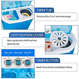 ZenStyle Portable Washer Compact Twin Tub 9.9 LB Mini Top Load Washing Machine Washer/Spinner w/ 6.57 FT Inlet Hose