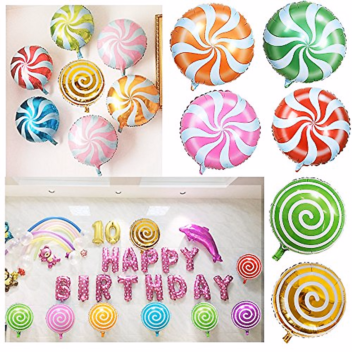 SOTOGO 31 Pieces Sweet Candy Balloons Round Lollipop Balloon Birthday Wedding Party Balloons Candy Dot Balloons Aluminum Balloons