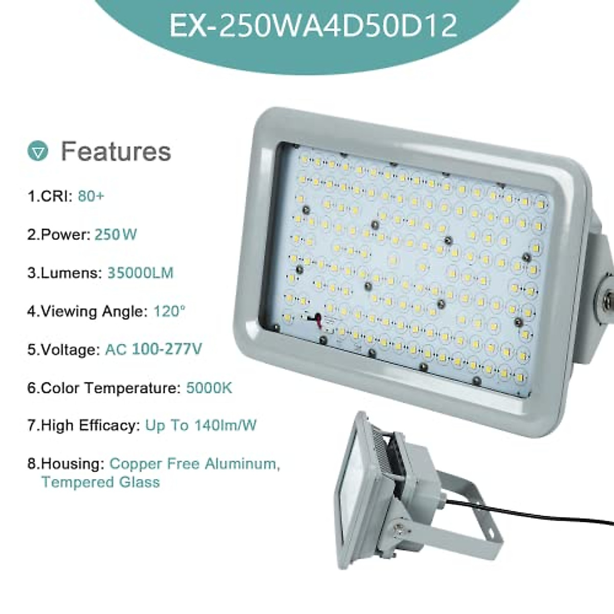 Sokply LED Explosion Proof Light UL844 Certified 250W 35000LM(1000W HPS Eqv.), Class I Division II Hazardous Locations Luminaires Warehouse Lighting 100-277V, IP66 A4 Series