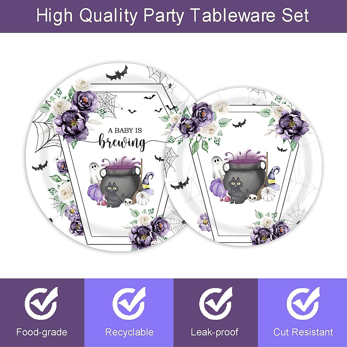 96PCS Halloween Baby Shower Party Supplies A baby is brewing Gender Neutral Plates and Napkins Vampire Bat Baby Sprinkle Tableware Set Serves 24 Guests