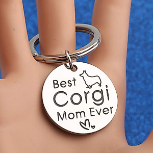 BEKECH Corgi Dog Mom Gift Corgi Dog Dad Gift Best Corgi Mom Ever Keychain Funny Paw Mom Jewelry Gift for Corgi Dog Lover(silver)
