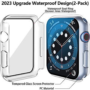 Misxi [2 Pack] Waterproof Hard Case with Tempered Glass Compatible with Apple Watch Series 6 SE Series 5 Series 4 40mm, Ultra-Thin Protective Cover for iWatch Screen Protector, Matte Transparent