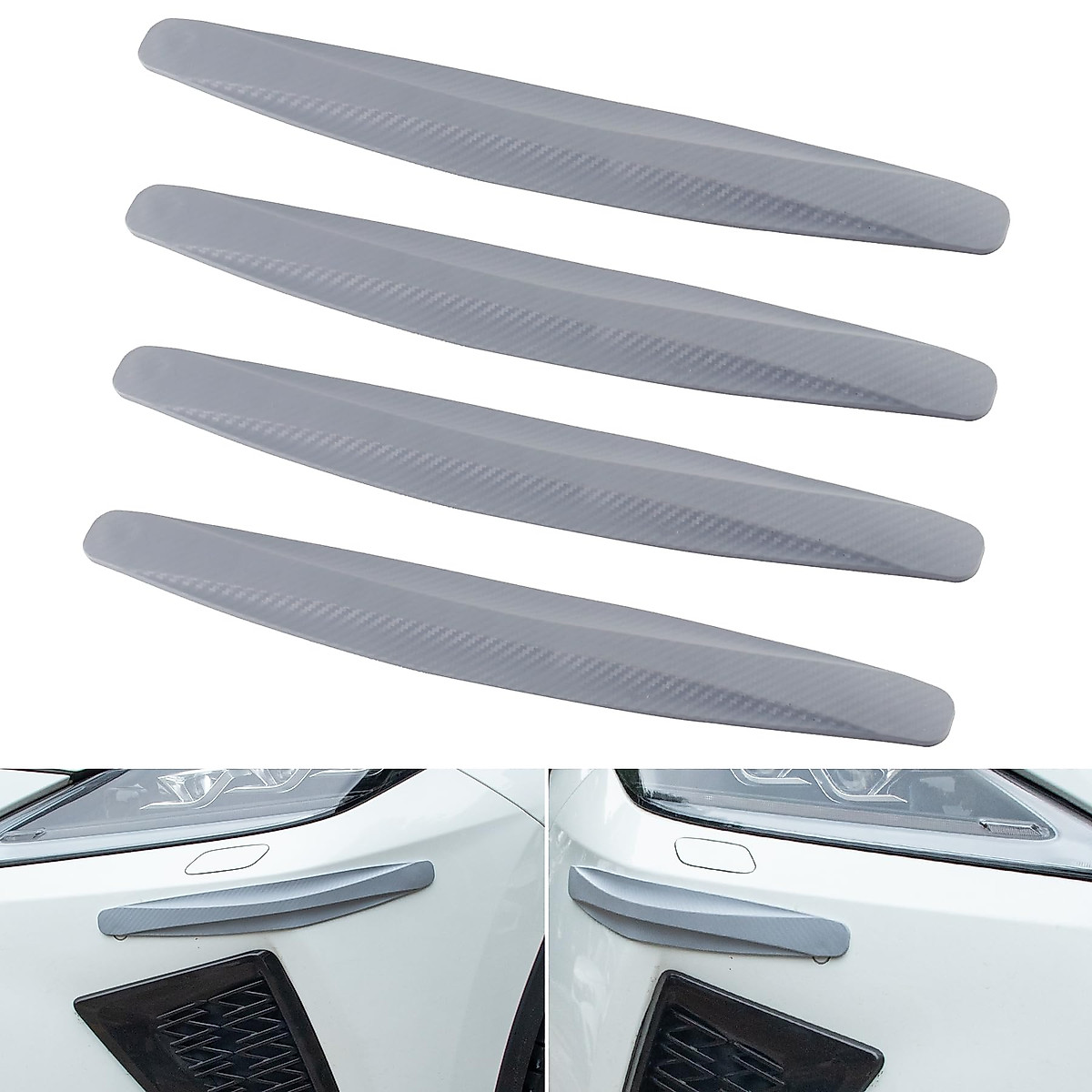 BJSIA 4PCS Rear Bumper Car Protector Strip, Anti-Collision Patch, Front and Back Corner Bumper Strip Anti-Scratch Trim Tape Carbon Fiber Textured, Universal for Cars, SUVs, Trucks 15.9" x 2.08" (Gray)