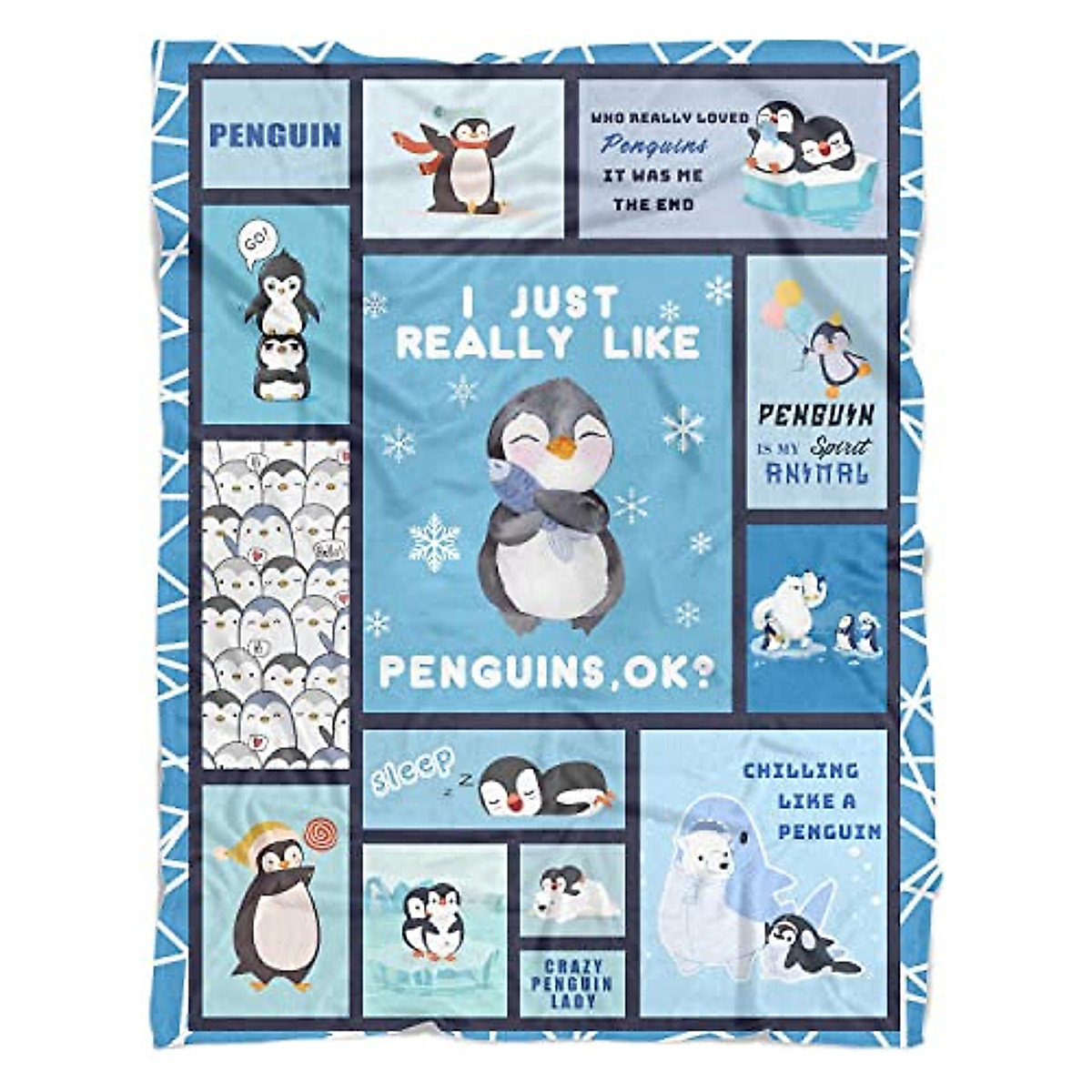 Cute Penguin Throw Blanket Warm Super Soft Micro Flannel Blanket for Bed Sofa Plane/Living Room Decor 40x50 Inch