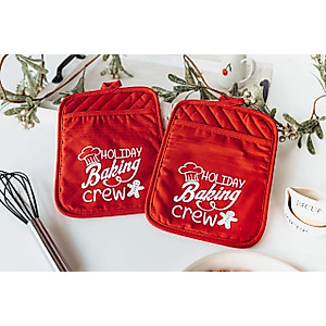 Christmas Gift for Mom Grandma, Potholder with Pocket, Holiday Baking Gift, Cookie Pot Holder Set, Red Oven Mitt, Pack of 2