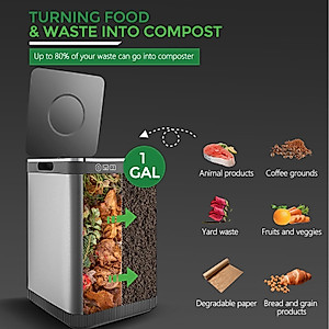 Upgraded Electric Composter, 1 Gallon Largest Smart Indoor Compost Bin Kitchen, 2 Carbon Filter, Food Recycling Composting Odor Free, Converts Waste to Dry Compost, Kitchen Composter 80% Energy Saver