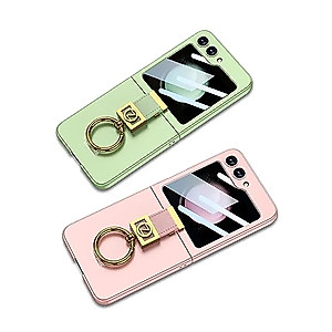 phone flip case Slim Case Compatible with Samsung Galaxy Z Flip 5 Case with Outer Screen Protector Case,Thin Hard PC Case Fashion Protective Case with Built-in Metal Ring phone screen protection ( Col