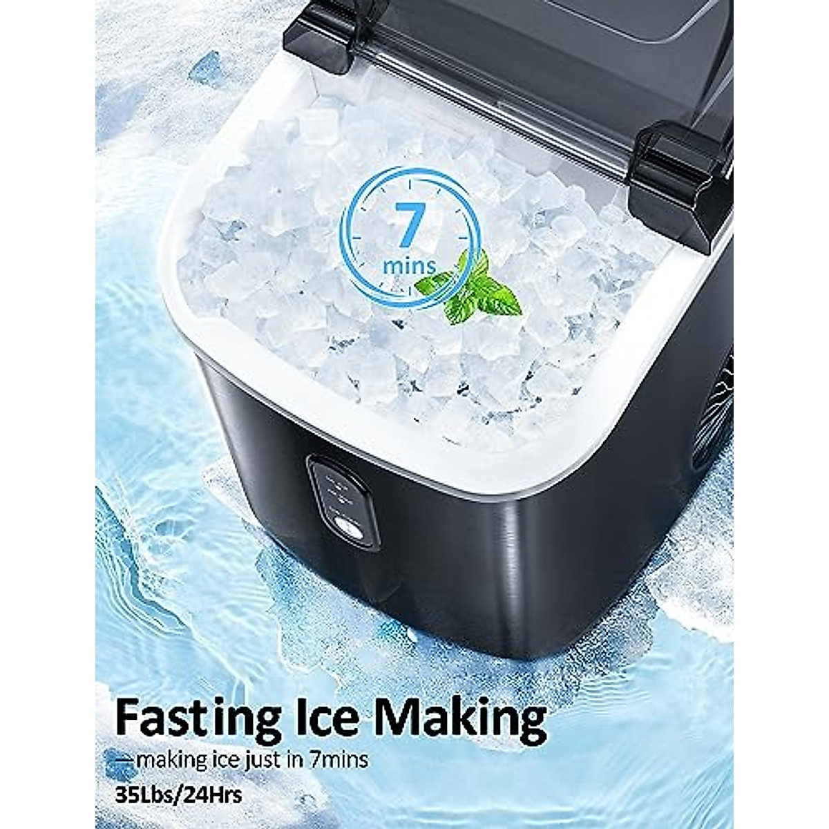 ZAFRO Nugget Ice Maker Countertop, Pebble Ice Maker Machine with Self-Cleaning, 35Lbs/24Hrs, Pellet Ice Maker with Ice Basket/Ice Scoop/Ice Bag for Home/Office/Bar/Party, Black