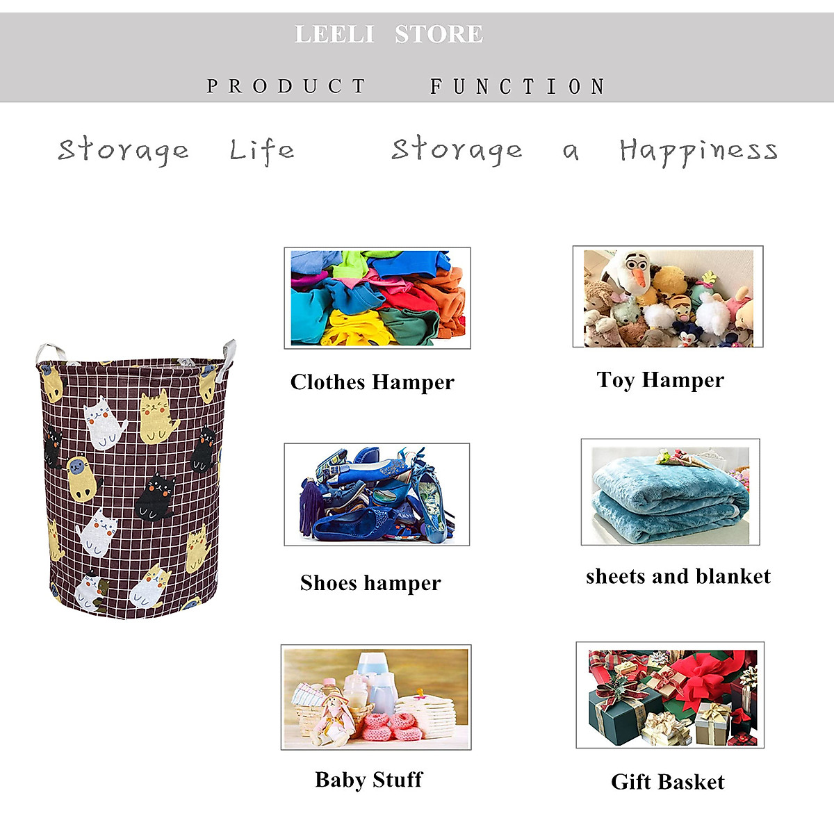 LEELI Laundry Hamper with Handles Collapsible Canvas Laundry Basket,Waterproof Storage Basket Home Organizer for Nursery,Clothes,Toys,Baby Hamper19.7×15.7(rec dark blue dinosaur)