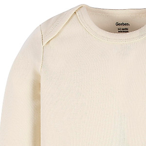 Gerber Unisex Baby Long Sleeve Solid Onesies Multi-Pack Interlock 180 GSM, Natural