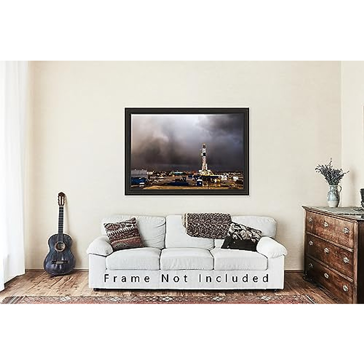 Oilfield Photography Print (Not Framed) Picture of Thunderstorm Passing Behind Drilling Rig on Stormy Day in Oklahoma Oil and Gas Wall Art Energy Decor (16" x 20")