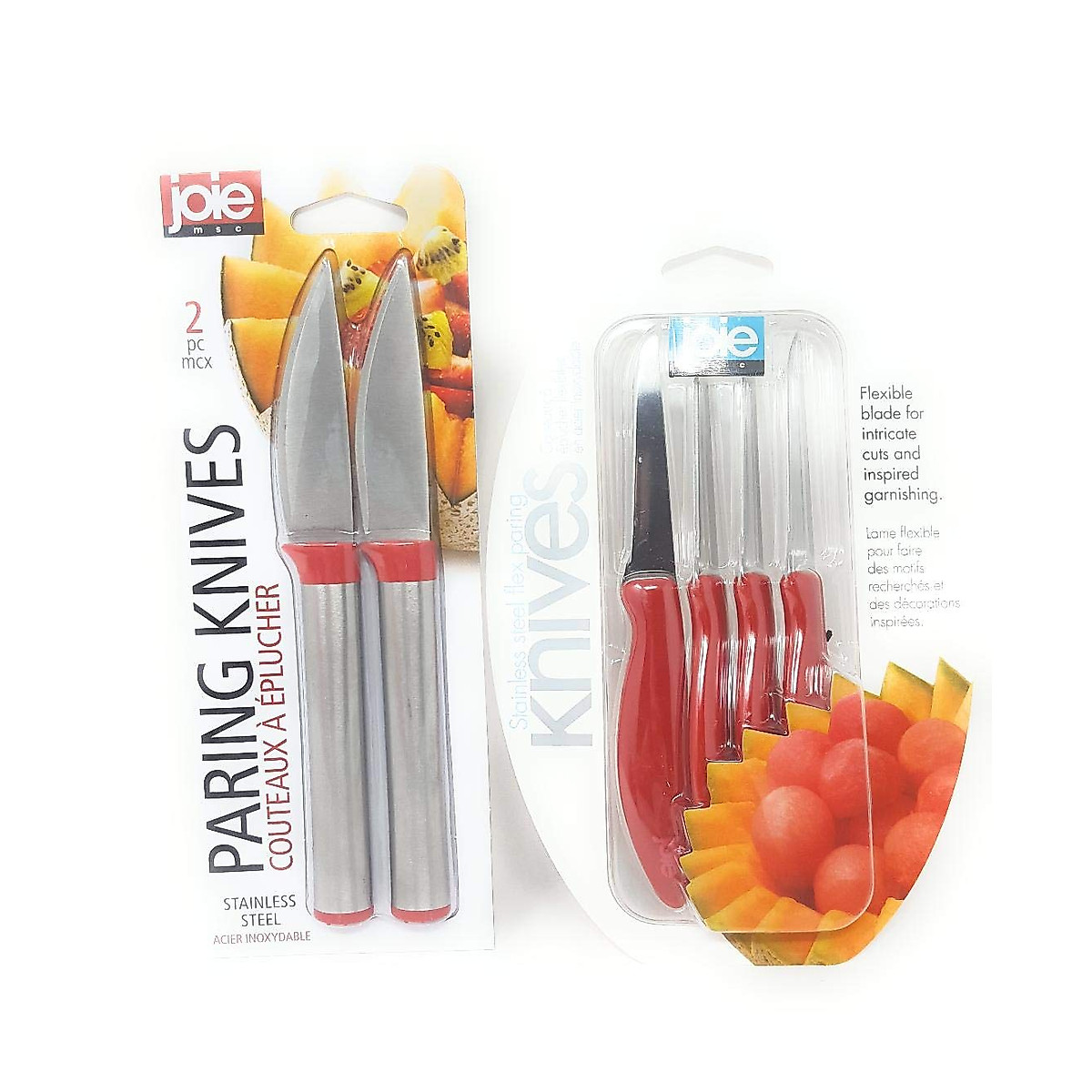 Joie Paring Knives Bundle with Joie Stainless Steel Flex Paring Knives (Assorted Colors)