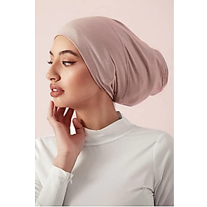 Hophor Women Slouchy Beanie Hats Bandana Bone Chemo Inner Cap for Hijab (Khaki+Nude)