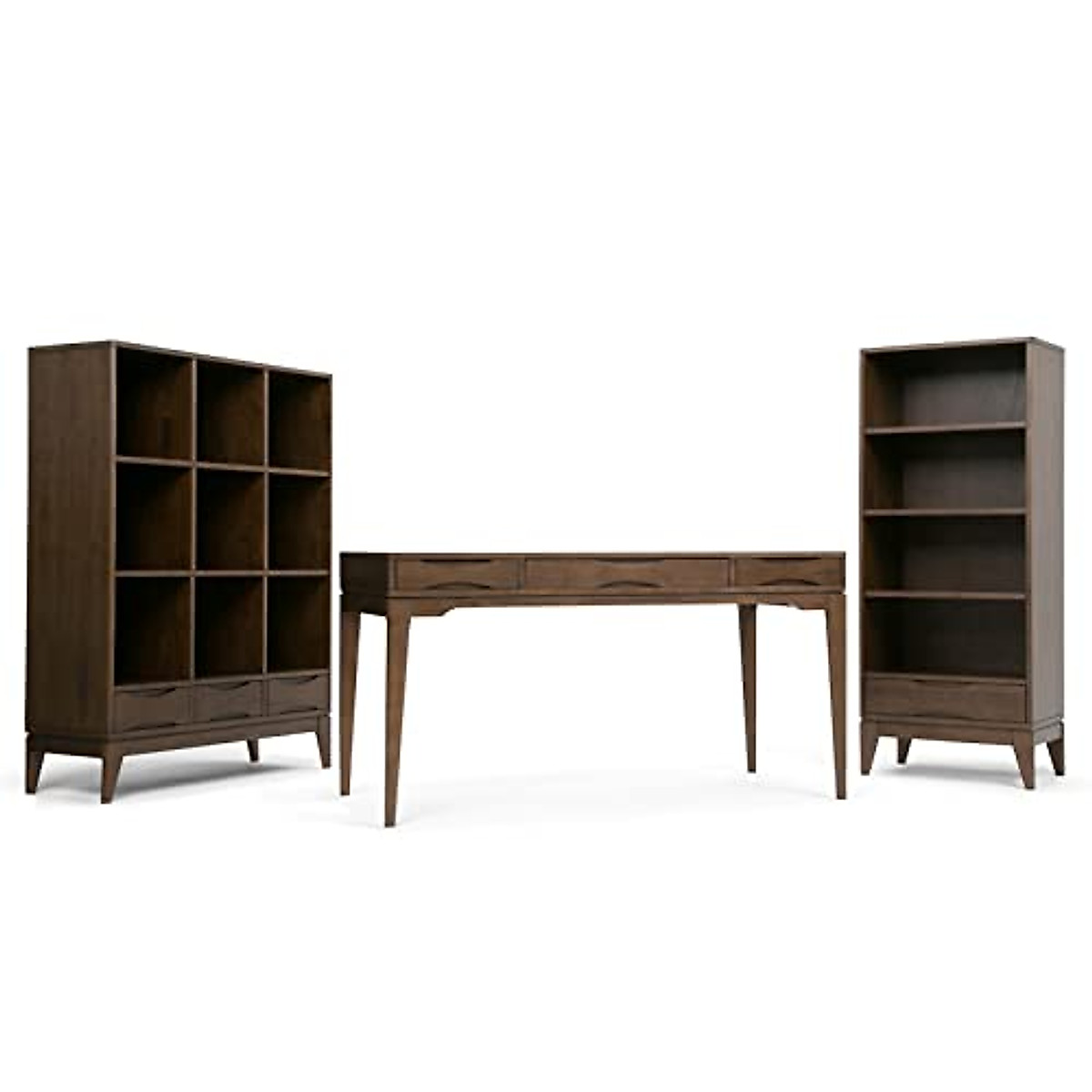 SIMPLIHOME Harper SOLID HARDWOOD 42 Inch Mid Century Modern Cube Storage Bookcase with Drawers in Walnut Brown, For the Living Room, Study Room and Office