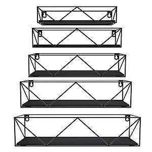 CRUGLA Black Floating Shelves Wall Mounted Set of 5, Hanging Storage Wall Shelf for Bathroom, Bedroom, Living Room, Kitchen