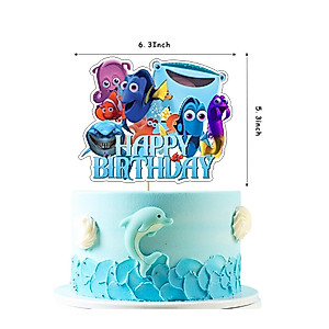 Finding Nemo Birthday Decorations, Finding Nemo Party Supplies Include Happy Birthday Banner, Cake Topper and Cupcake Toppers, Balloons for Finding Dory Party Decor