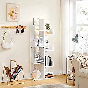 VASAGLE Bookcase, Tree-Shaped Bookshelf with 8 Storage Shelves, Rounded Corners, White 9.8D x 19.7W x 55.1H in, Engineered Wood