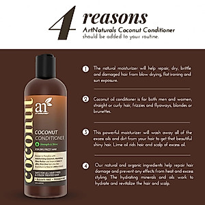 Artnaturals Coconut-Lime Daily Conditioner– 16 Fl Oz - Professional Deep Hydrating Moisturizing For Curly Fine Oily Dry Damaged and Color Treated Hair – Natural, Sulfate Free and Vegan