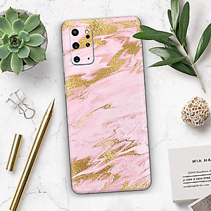 DesignSkinz Rose Pink Marble & Digital Gold Frosted Foil V18 Protective Vinyl Decal Wrap Skin Cover Compatible with The Samsung Galaxy S20 (Screen Trim & Back Glass Skin)