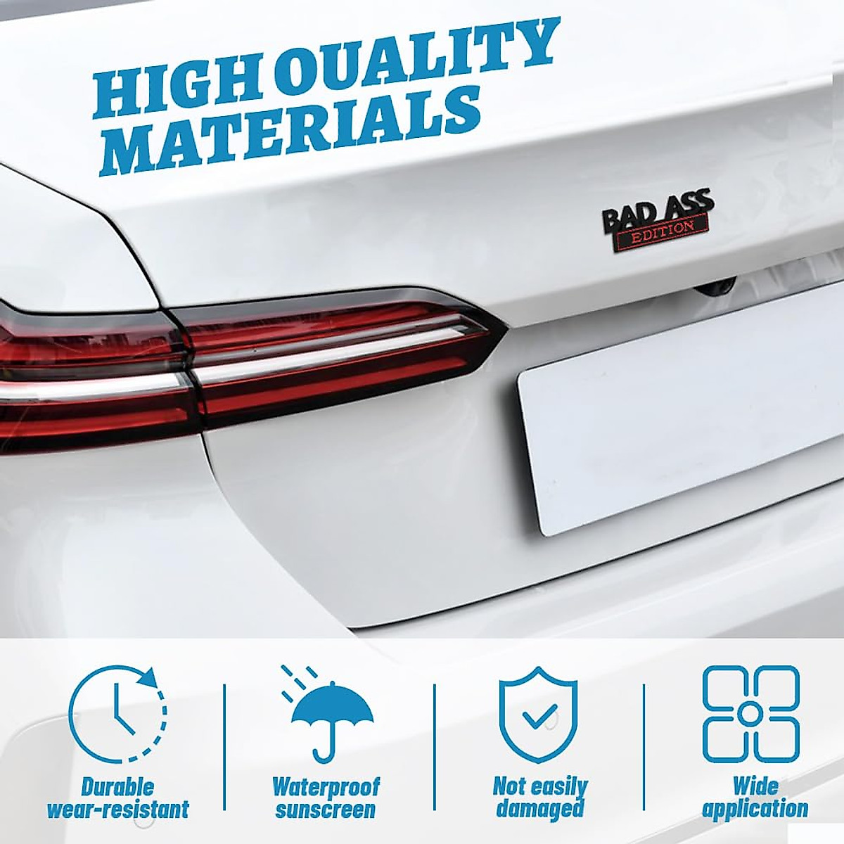 Zufoty Car Body Sticker, 3D Fender Badge Decal Car Sticker, Car Modification Label, 3D Letters Front Hood Badass Emblem Car Exterior Emblems Replacement Accessories Universal for Car Motorcycle SUV