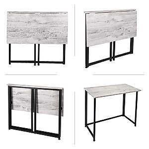 Leopard Outdoor Products Folding Computer Desk for Small Spaces, Space-Saving Home Office Desk, Foldable Computer Table, Laptop Table, Writing Desk, Compact Study Reading Table (Black/Greige)