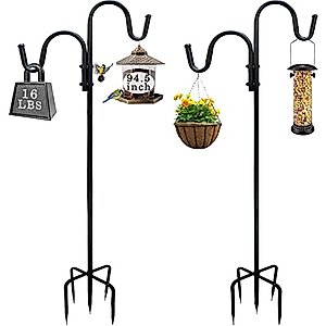 BYBAG Adjustable Double Shepherds Hook,94.5 Inch Tall Heavy Duty Hanging Stakes Two Sided Garden Pole for Bird-Feeder Lantern Plant-Hook Garden-Stake,Plant Stand Hanger for Outdoor Wedding Decor