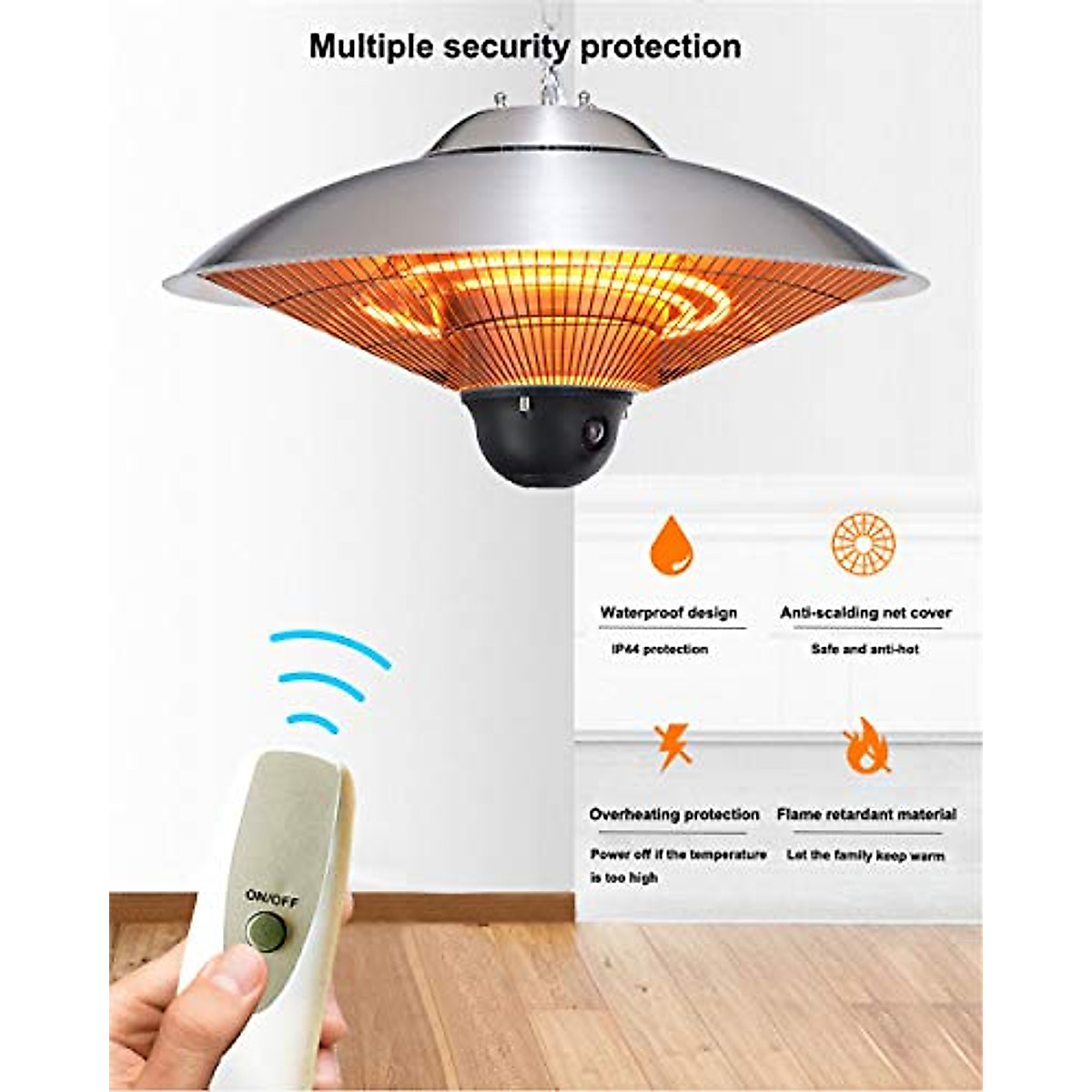 ZJDU Patio Heater - Electric Hanging Ceiling Patio Heater, Indoor/Outdoor Heater,Waterproof IP44 Rated,with Remote Control for Outdoor Garden Parasol Ceiling Patio Heater,35×58cm