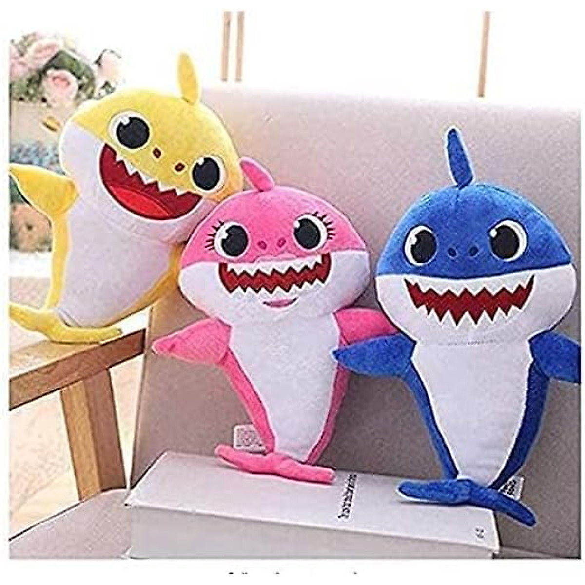 Baby Cute Plush Toy Plush Shark Toy That Sings with Music and Luminous Light is The Best Birthday Gift for Children … (Yellow)