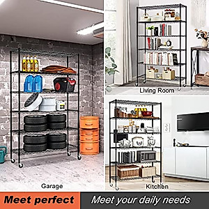 6 Shelf Wire Shelving Adjustable Storage Shelves Steel Wire Rack Metal Shelf 2100Lbs Capacity Standing Storage Shelf Units for Laundry Kitchen Garage Pantry Closet ( Black, 48" L x 18" W x 82")