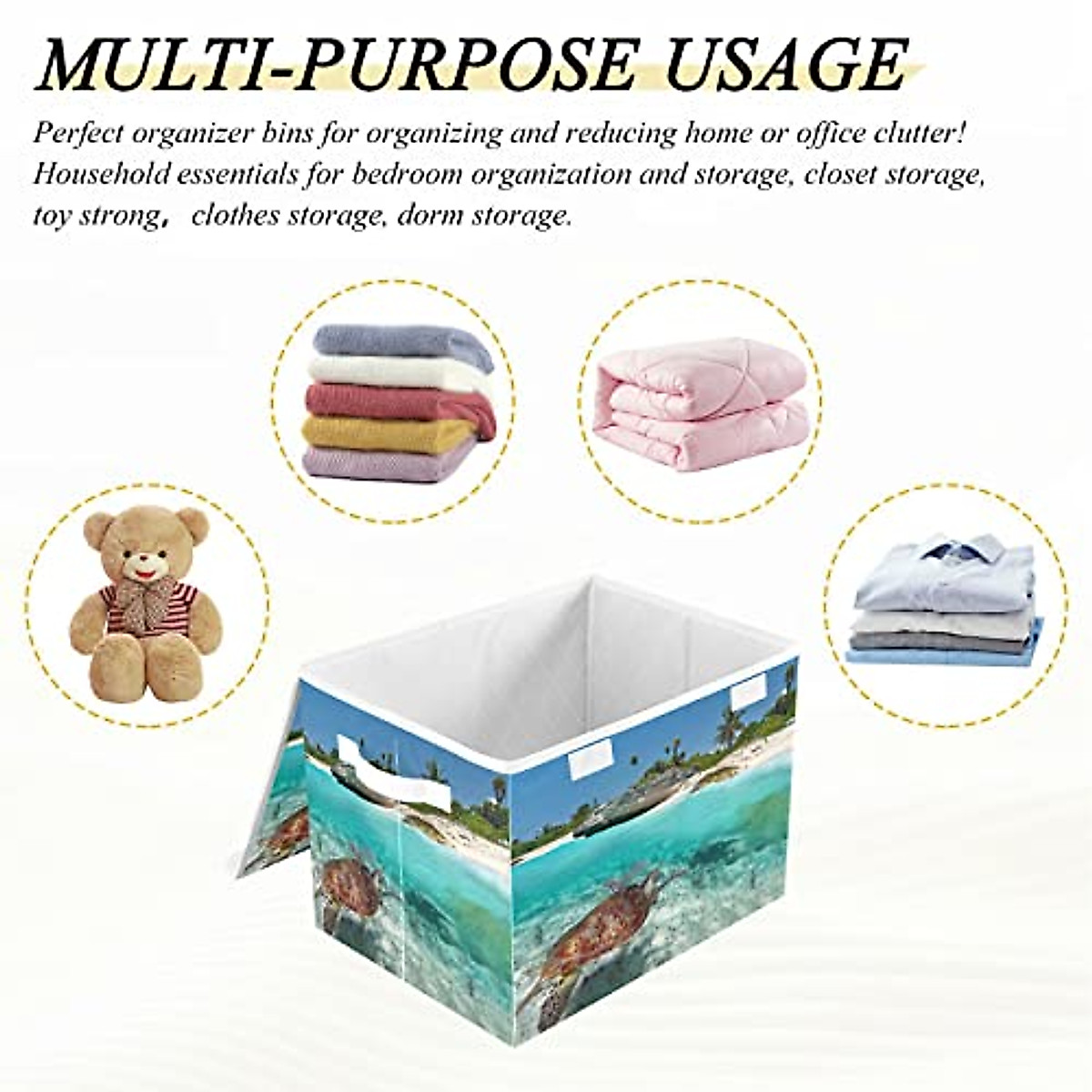 Kigai Beach Turtle Storage Baskets for Shelves Foldable Closet Basket Storage Bins with Lid for Clothes Home Office Toys Organizers