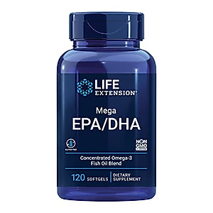 Life Extension Mega EPA/DHA – High Concentrated 2000mg Omega 3 Fatty Acid Fish Oil Blend Supplements - for Heart, Brain & Joint Health Support – Gluten-Free, Non-GMO – 120 Softgels