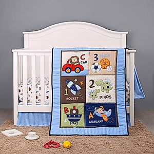 3 PCs Nursery Crib Bedding Set Airplane Rocket Fashion Baby Boy Girl Gift Idea 1 Quilt 1 Fitted Sheet 1 Diaper Organizer