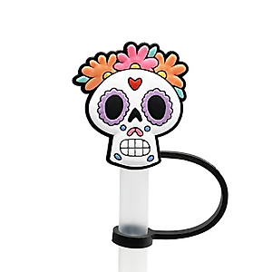 CO-CO Cute Cartoon Kids Skull Heads Straw Tips Covers,Food Grade Reusable Silicone Straw Tip,funny Straw Covers Cap Plugs,Anti-dust Soft Straw Toppers Drinking Straw Tips Lids for 6-10 mm