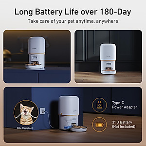 2025 Upgraded Automatic Cat Feeder - 4L Timed Auto Pet Feeder for Cat and Dog with Dry Food Dispenser, 180-day Battery Life, 1-6 Meals Per Day, 1-16 Portion, Desiccant Bag Keeps Food Fresh