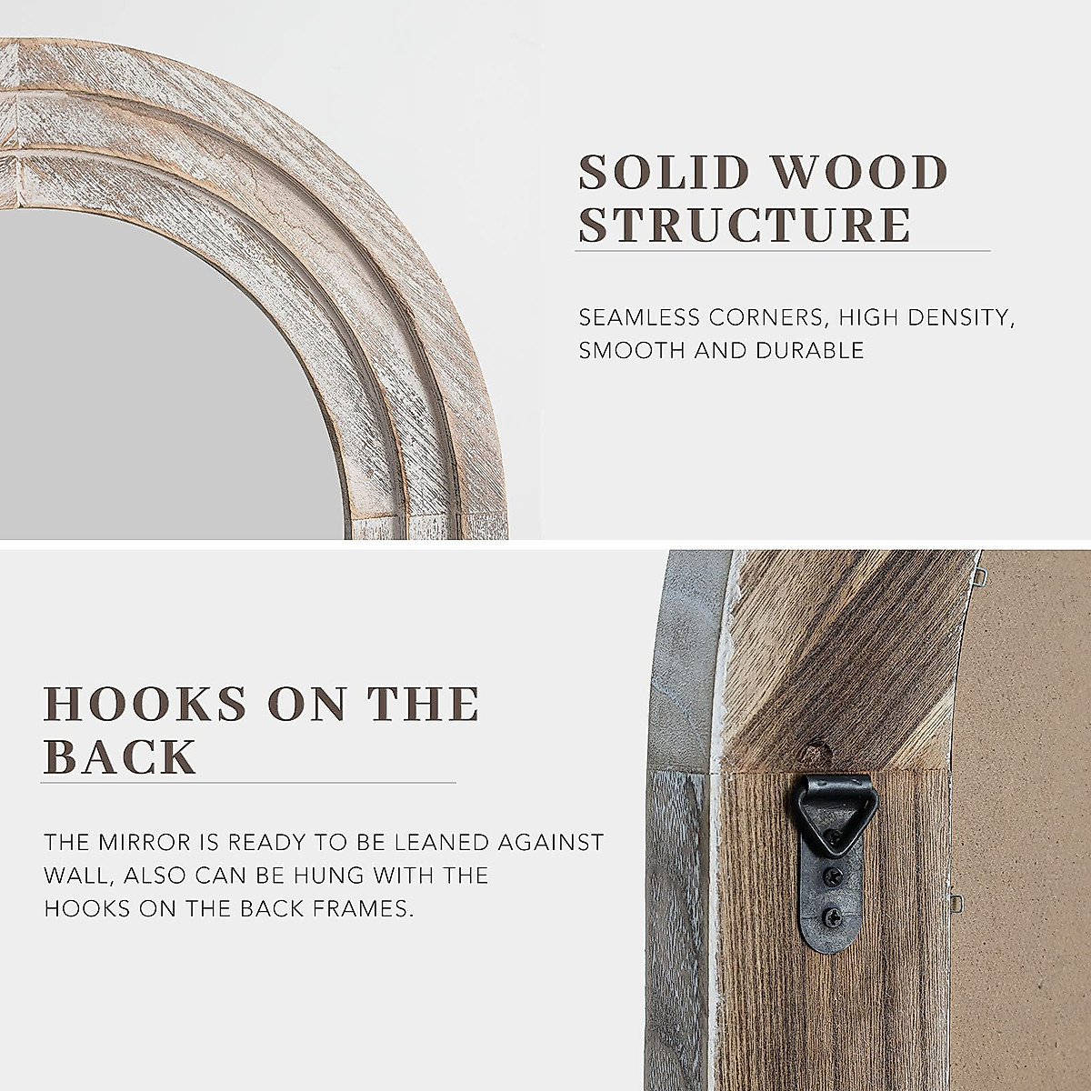 NeuType Arched Full Length Mirror 65"x22" Floor Mirror Rustic Wood Frame Rectangular Full Body Mirror Standing Mirror Wall-Mounted Freeleaning for Bathroom Bedroom Living Room,Weathered White