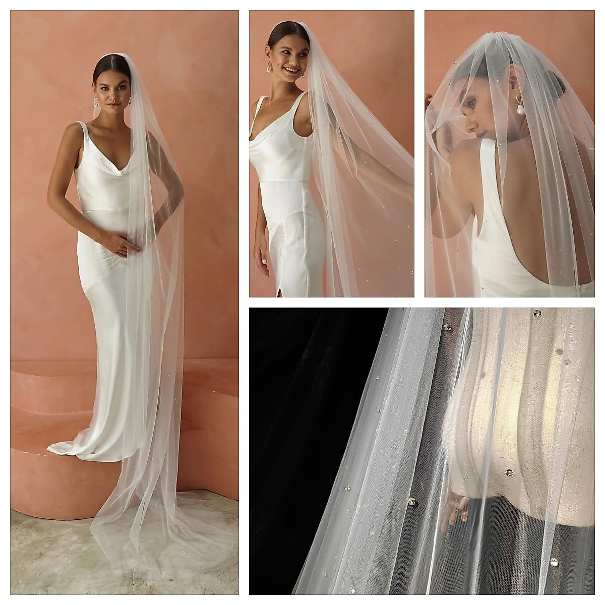 Passat Austrian Rhinestones Bridal Veil Crystals Wedding Veil Beaded Veils For Brides 1T3M Cathedral Ivory Bridal Veils For Wedding Gifts