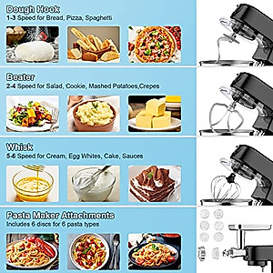 Stand Mixer, 6 IN 1 Multifunctional Electric Kitchen Mixer 660W 6 Speed with 7.4QT Stainless Steel Bowl, 1.5L Glass Jar, Meat Grinder, Dough Hook, Whisk, Beater, Sausage Kit, Food Mixer for Baking