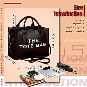 LooriGooya The Tote Bags for Women, Black Leather Tote Bag with Zipper Sturdy Cute Handbag, Tote Purse Crossbody Hand Bag for Work, School and Travel