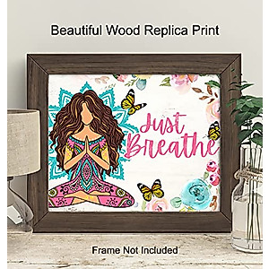 Just Breathe Wall Art - Boho-chic Wall Art for Women - Hippie Zen Wall Art - Positive Spiritual Inspirational New Age Gift - Spa Decor - Shabby chic Namaste Yoga Wall Art Picture Print UNFRAMED 8x10