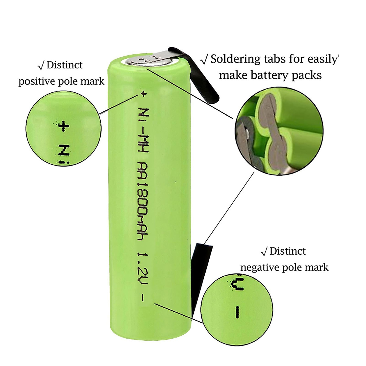 Windmax 5 x NiMH 1.2v AA 1800 mAh Electric Shaver Rechargeable Battery With Solder Tabs