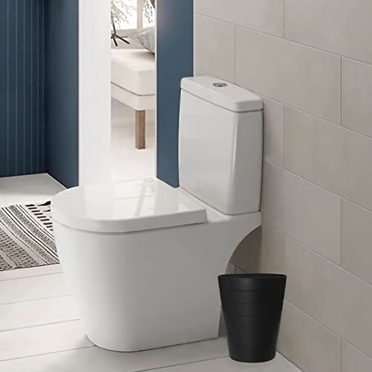 BESUMA Slim Round Plastic Small Trash Can Wastebasket, Garbage Container Bin for Bathrooms, Powder Rooms, Kitchens, Home Offices, Kids Rooms (Black, 1.5 Gallons)