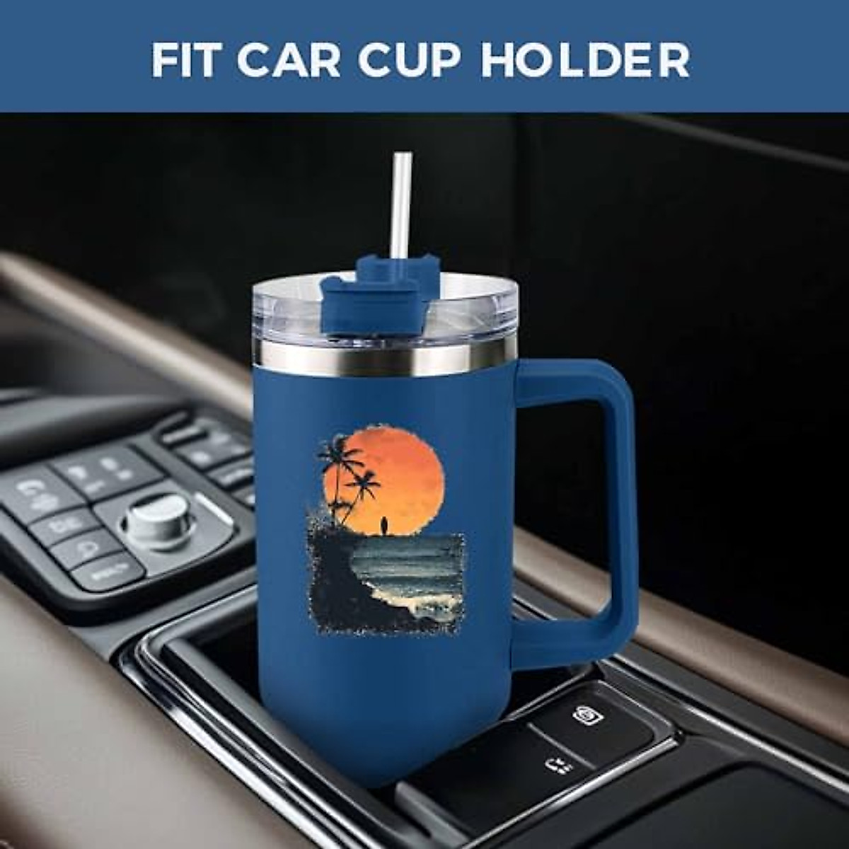 LB LEOBON 40 ounce insulated cup with handle, double-layer vacuum stainless steel material, equipped with straw, can keep warm or maintain cold drinks Neone Poppe Sunset 2 Cowboy Blue