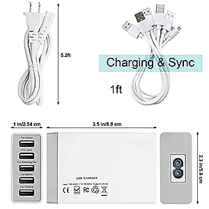 Bamboo Cell Phone Charging Station, Charger Organizer for Multiple Devices Compatible with Cell Phones, Watch, Tablet (with Watch Stand, 5 Port USB Charger, 6 Charger Cables) -BambuMate