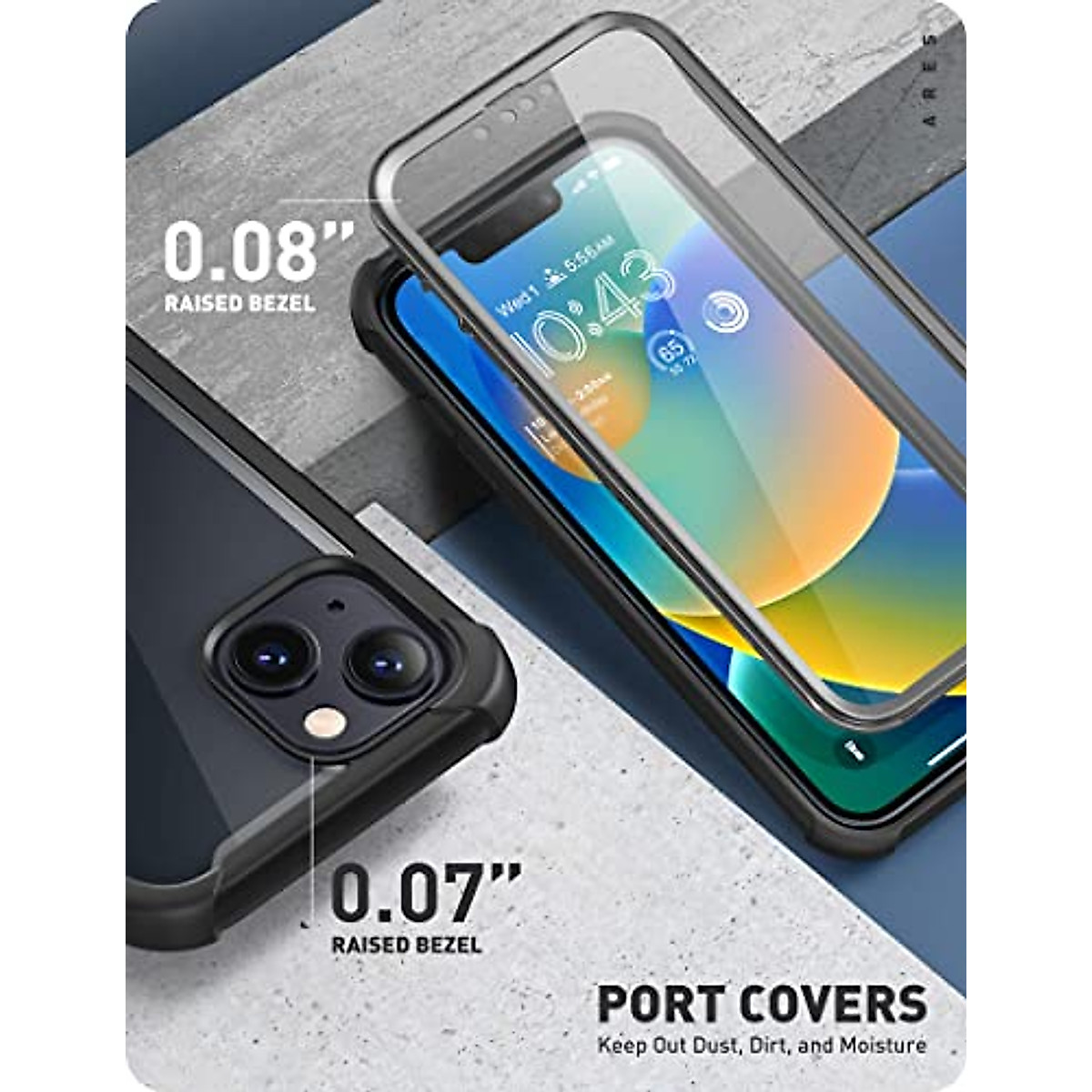 i-Blason Ares Series Designed for iPhone 14 Case 6.1 inch (2022)/iPhone 13 Case 6.1 inch (2021), Dual Layer Rugged Clear Bumper Case with Built-in Screen Protector (Black)