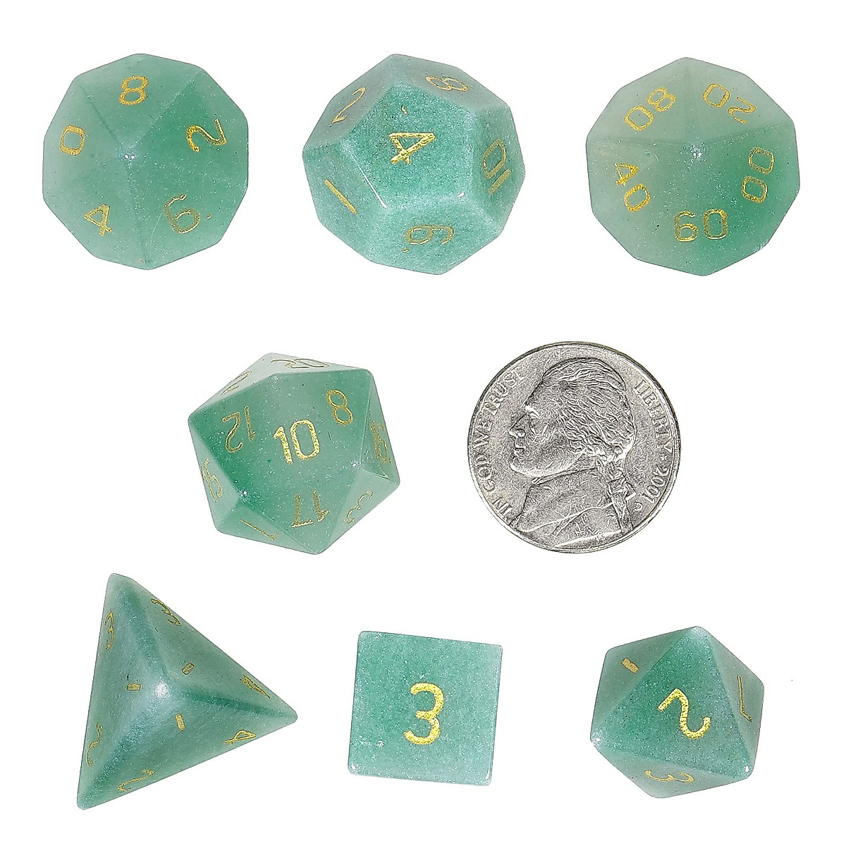 Amogeeli 7pcs Hand-Carved Crystal DND Dice Set, Stone Polyhedral Rolling Dice Kit for RPG MTG COC Table Game, Green Aventurine Stone