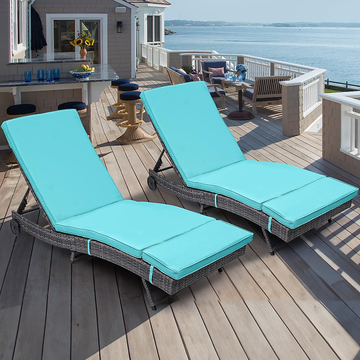 YITAHOME Wicker Chaise Lounge Outdoor PE Rattan Pool Lounge Chair with Adjustable Backrest and Removable Cushion & Wheels for Poolside Deck Balcony Lawn