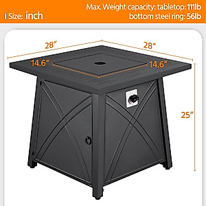 Yaheetech Propane Gas Fire Pit 28 Inch 50,000 BTU Square Gas Firepits with Iron Tabletop for Patio/Garden/Party, 2 in 1 Fire Pit with Lava Rocks for Heating/Bonfire Atmosphere, CSA Certification