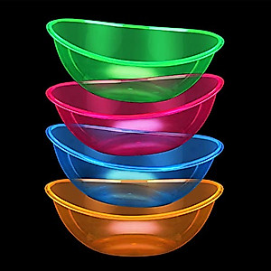 Friwer Neon Oval Plastic Contoured Serving Bowls, Party Snack or Salad Bowl 80 Oz. Set In Pink Blue Green Orange Set of 4