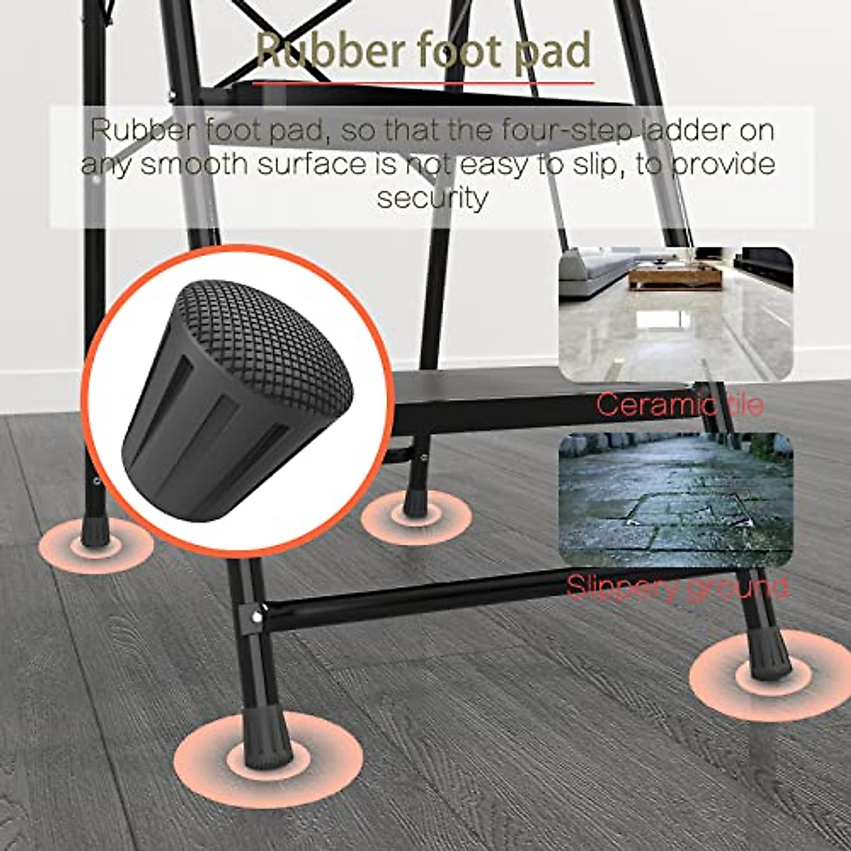 SUZHI Heavy Duty 4 Step Foldable Ladder with Handrails, Attachable Tool Bag & Anti-Slip Wide Pedal Ladders for Indoor Hanging Paintings, Cleaning High ledge&Ceiling,Fan, 300 Pound Capacity